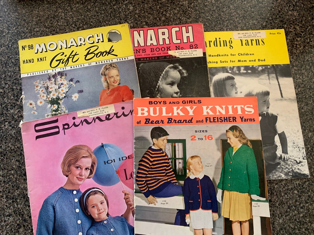 LOT of 5 Vintage Knitting Patterns Books Monarch Spinnerin Fleisher ...