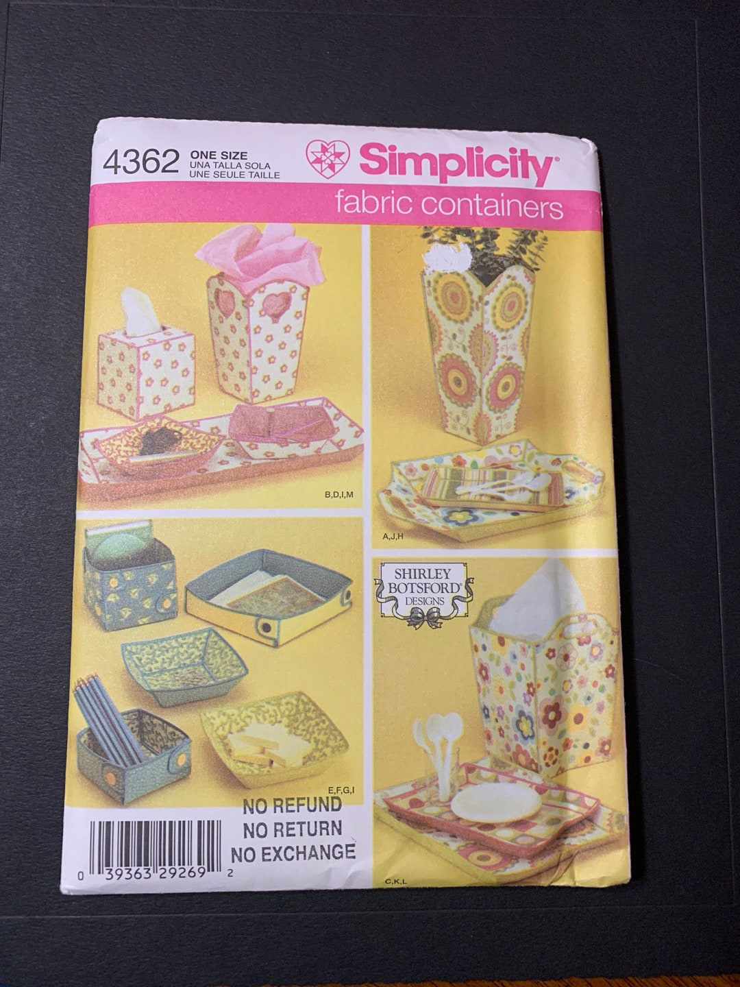 Simplicity #4362 Sewing Pattern Fabric Containers Gift Boxes UNCUT/FF ...