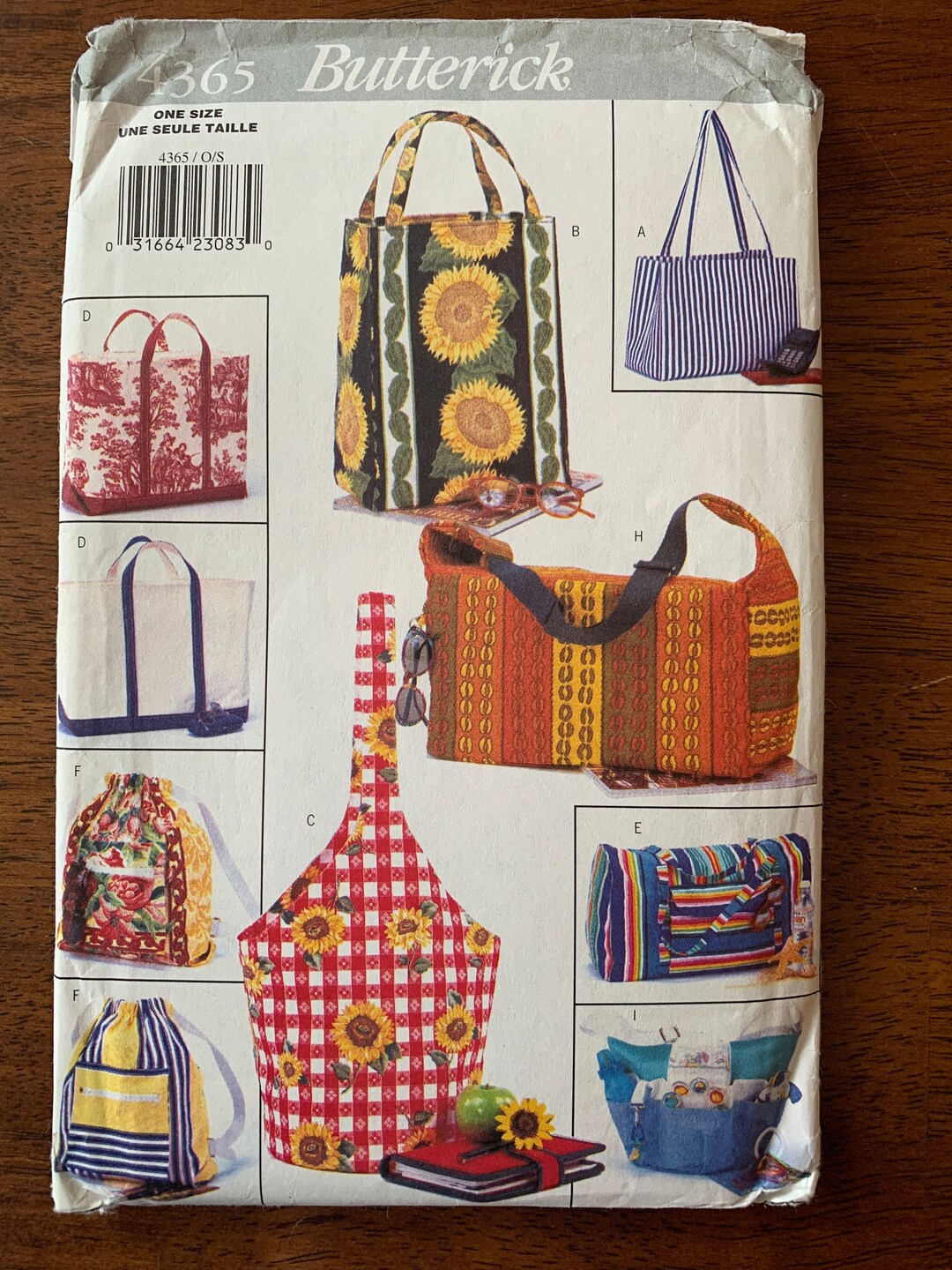 BUTTERICK #4365 Sewing Pattern Tote Bags Duffel Shopping Purse UNCUT/FF ...