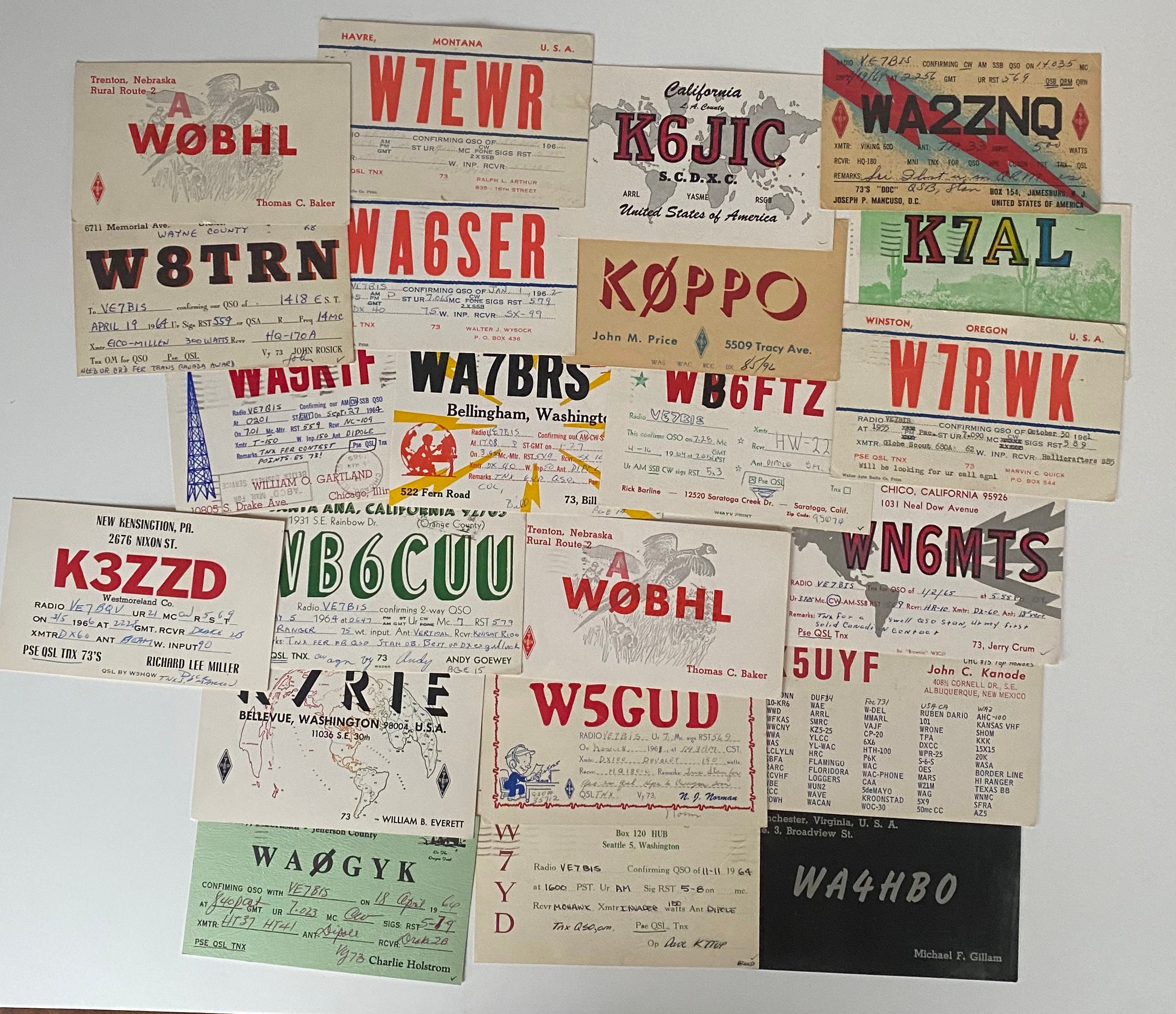 Vintage USA , 1960s QSL Ham Radio Cards, Lot of 22. Great for ...