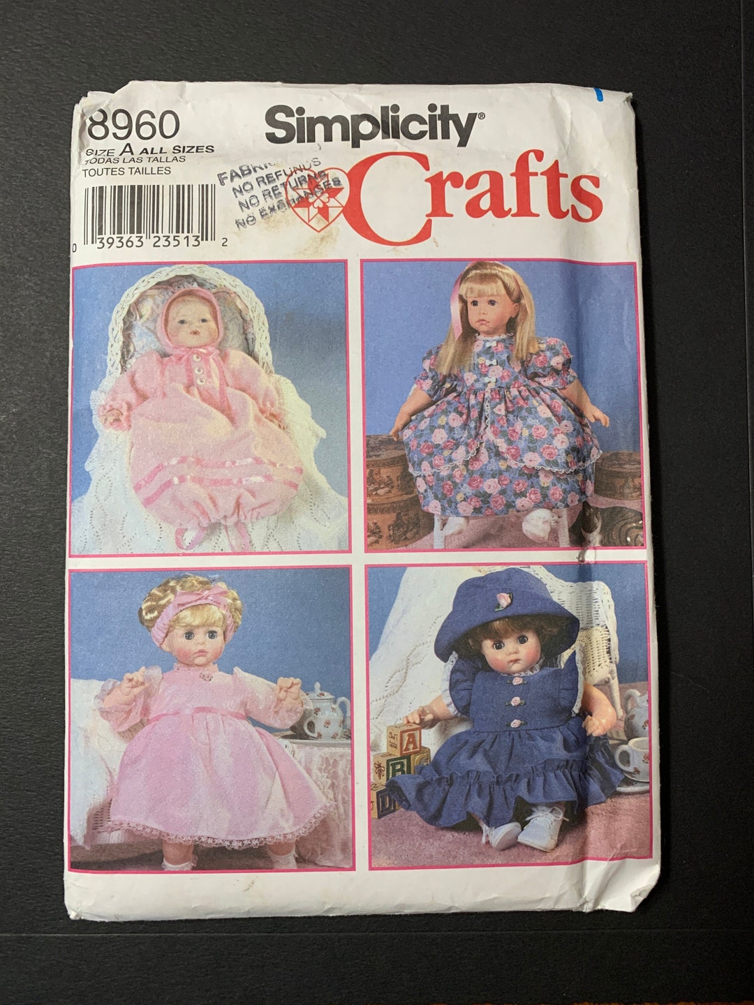 Simplicity #8960 Sewing Pattern Doll Clothes Dresses Sz 12-22 UNCUT/FF ...