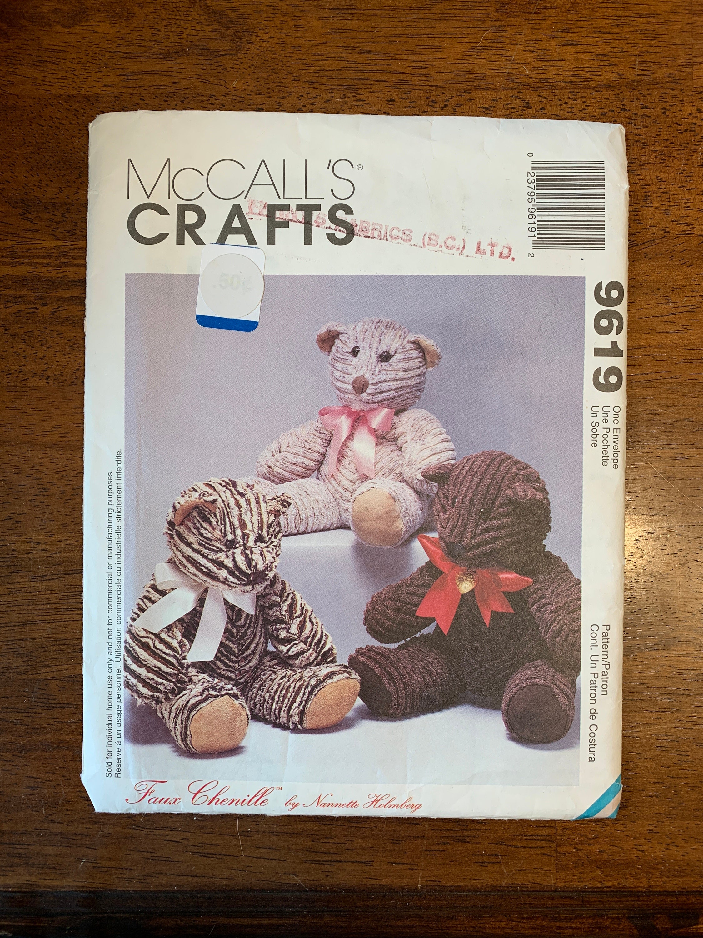RARE Faux Chenille Mccalls #9619 Sewing Pattern Teddy Bears 15" Seated UNCUT/FF Dated 1998 - Etsy