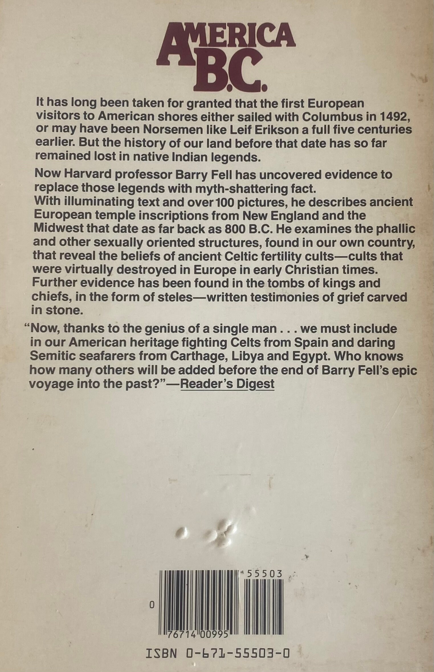 America B.C., Ancient Settlers in the New World, by Berry Fell, 1978 ...