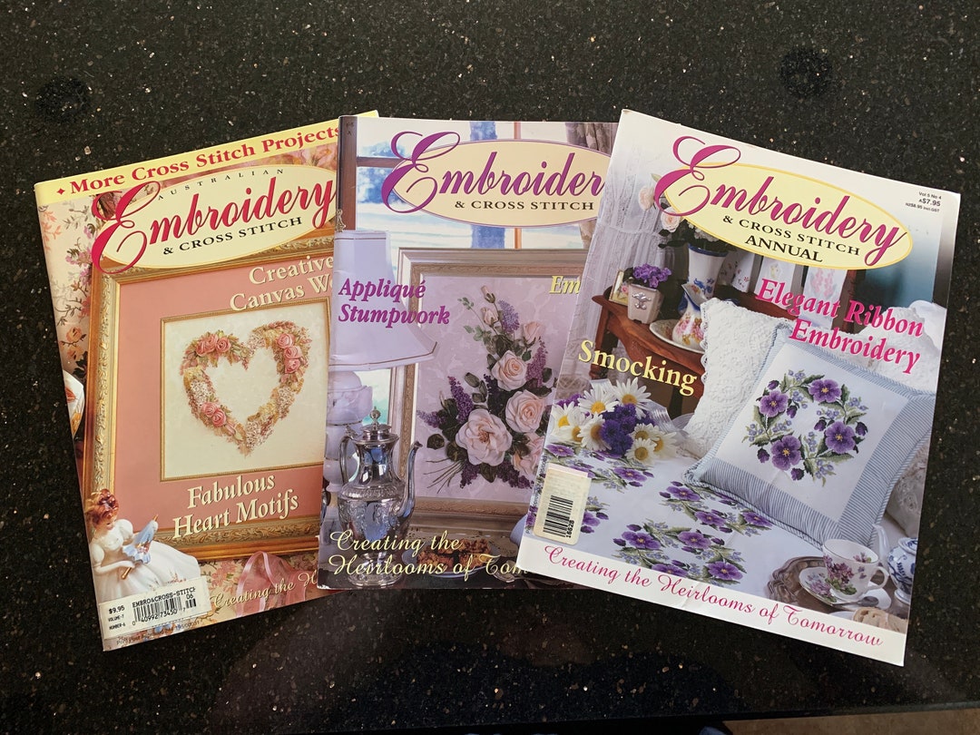 3 Beautiful Australian EMBROIDERY & Cross Stitch Pattern Magazines Vol ...