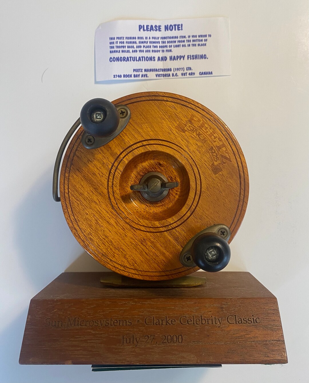 Vintage Peetz Classic Fishing Reel Trophy. Peetz Classic 5inch Fishing ...