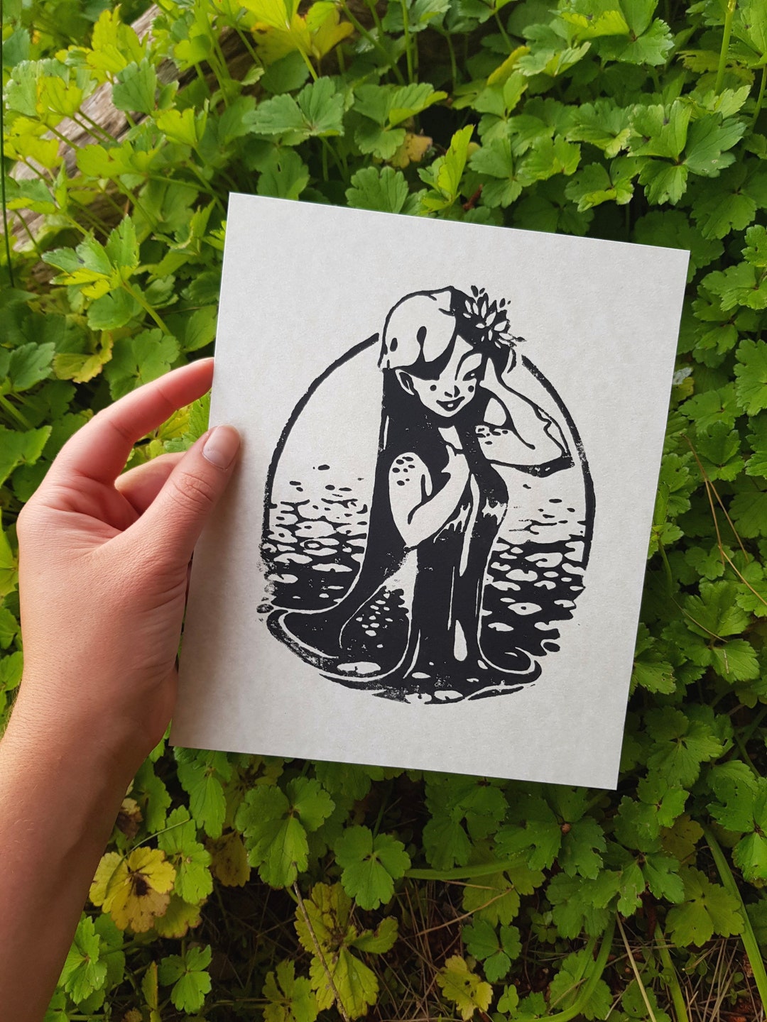 Lily Pond Mermaid: Linocut Print - Etsy