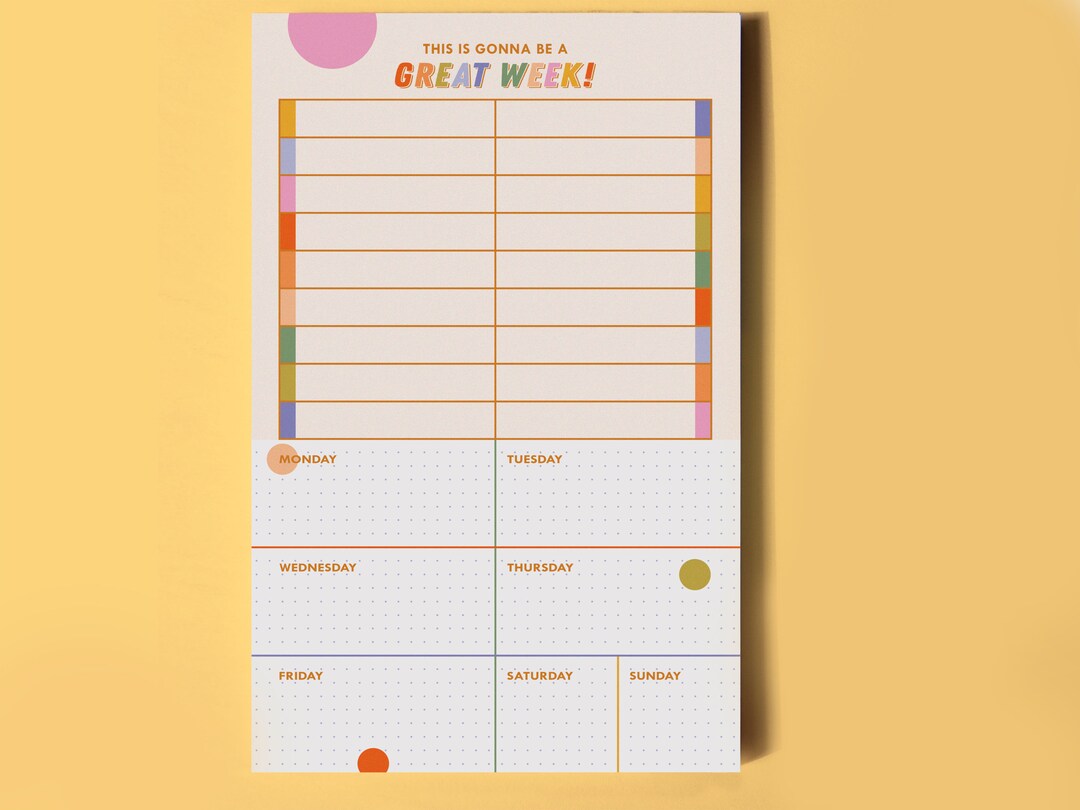 Colorful and Fun Weekly Planner Notepad - Etsy