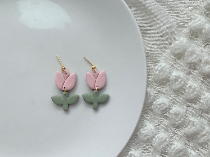 Tulip Flower Dangle Polymer Clay Earrings - Etsy