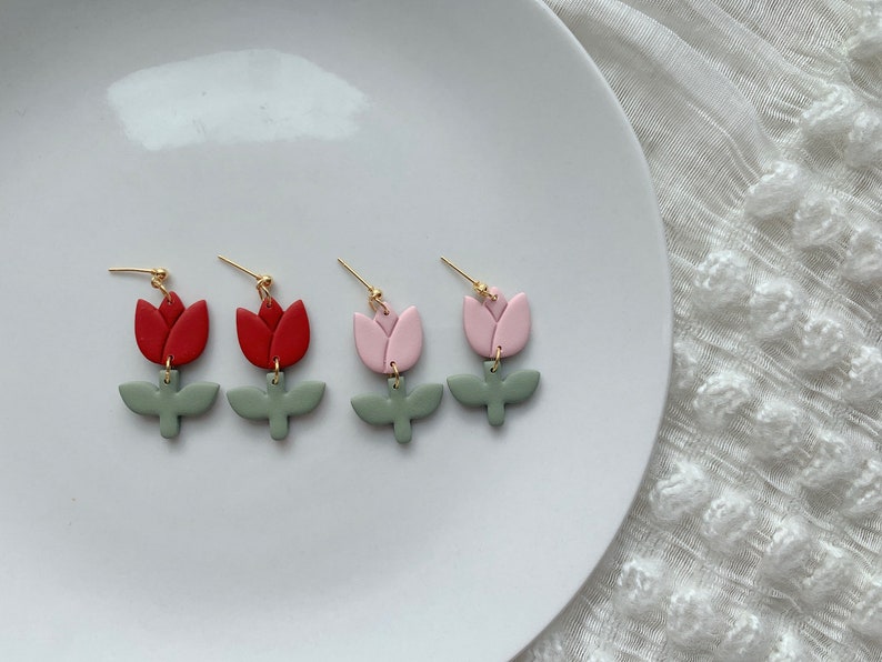 Tulip Flower Dangle Polymer Clay Earrings - Etsy