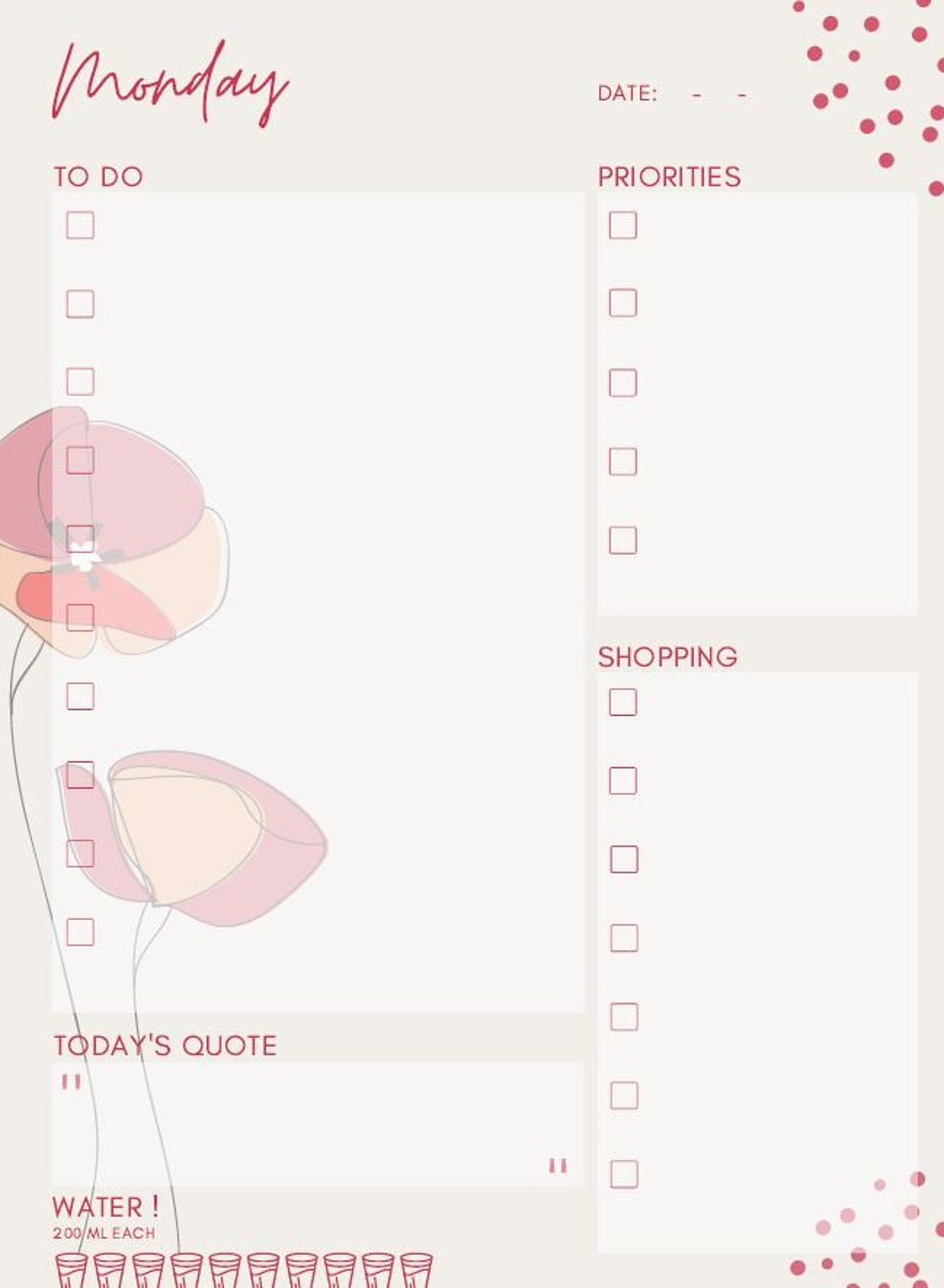 Printable Weekly Planner Daily Flower Planner Timeless - Etsy