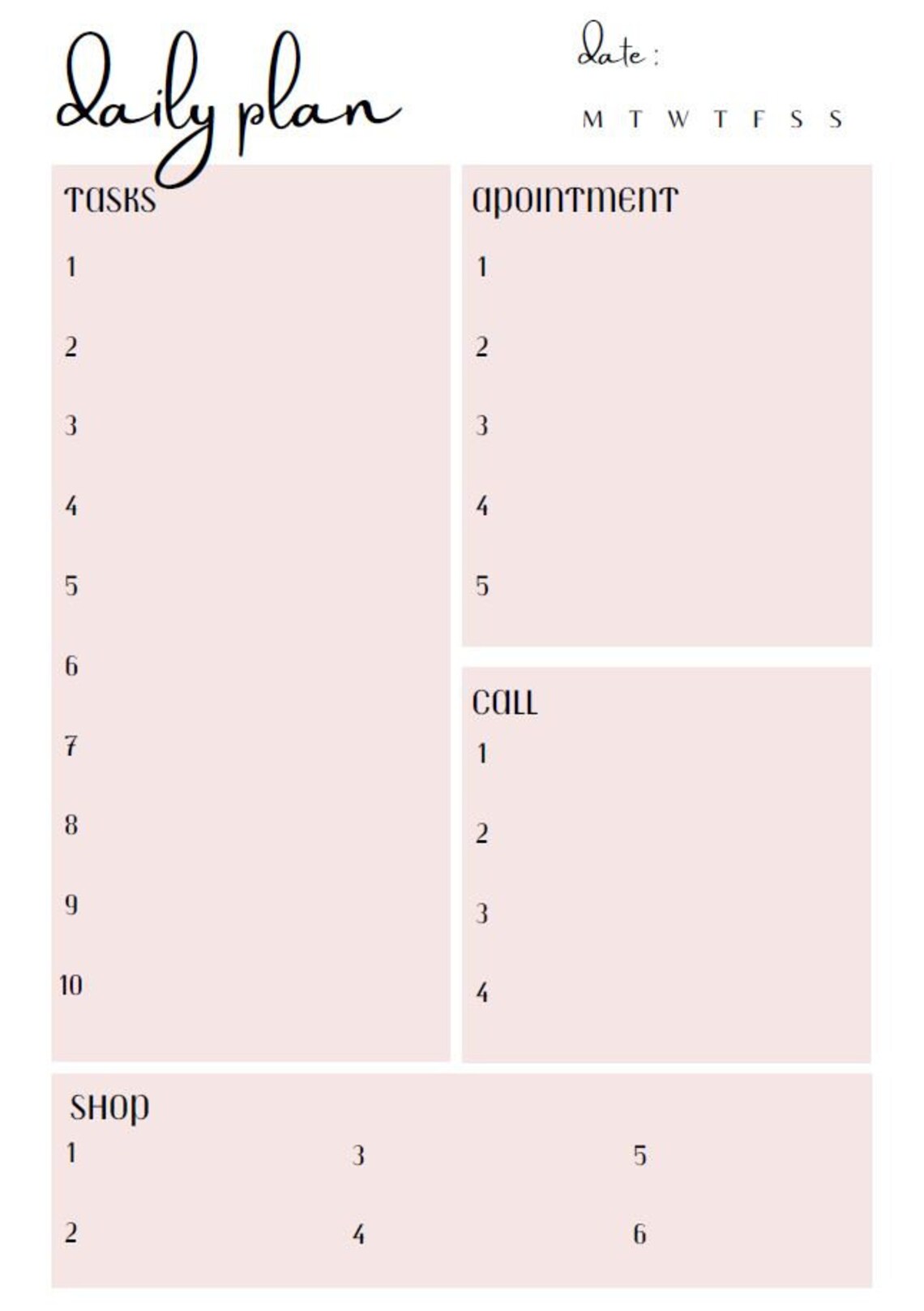 Printable Daily Planner Instant Download One Page Organizer 5 Colors - Etsy