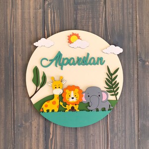 Name Sign Kids Room Door Decor Safari Animal Nursery Wall - Etsy