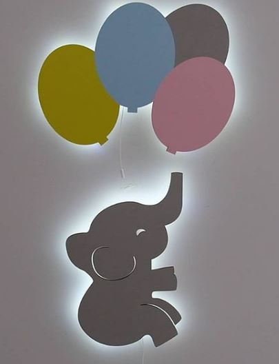 Elephant & Balloons Nursery Wall Light Set | Baby Room Decor - Etsy