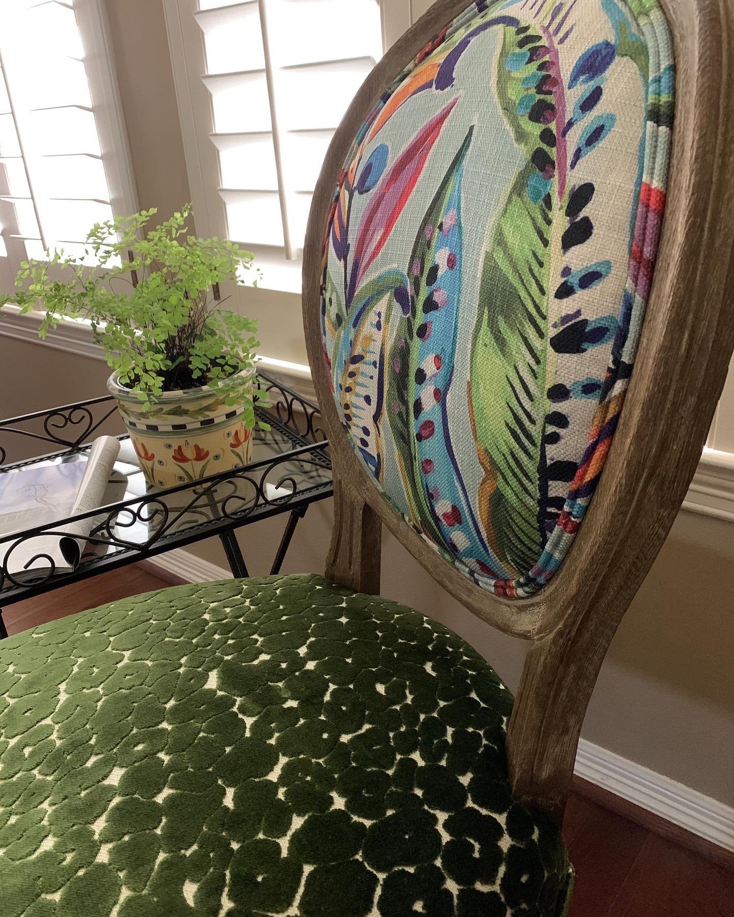 Dinette Chair Set: Green Velvet Leopard & Leaf Print, Custom Whimsical ...