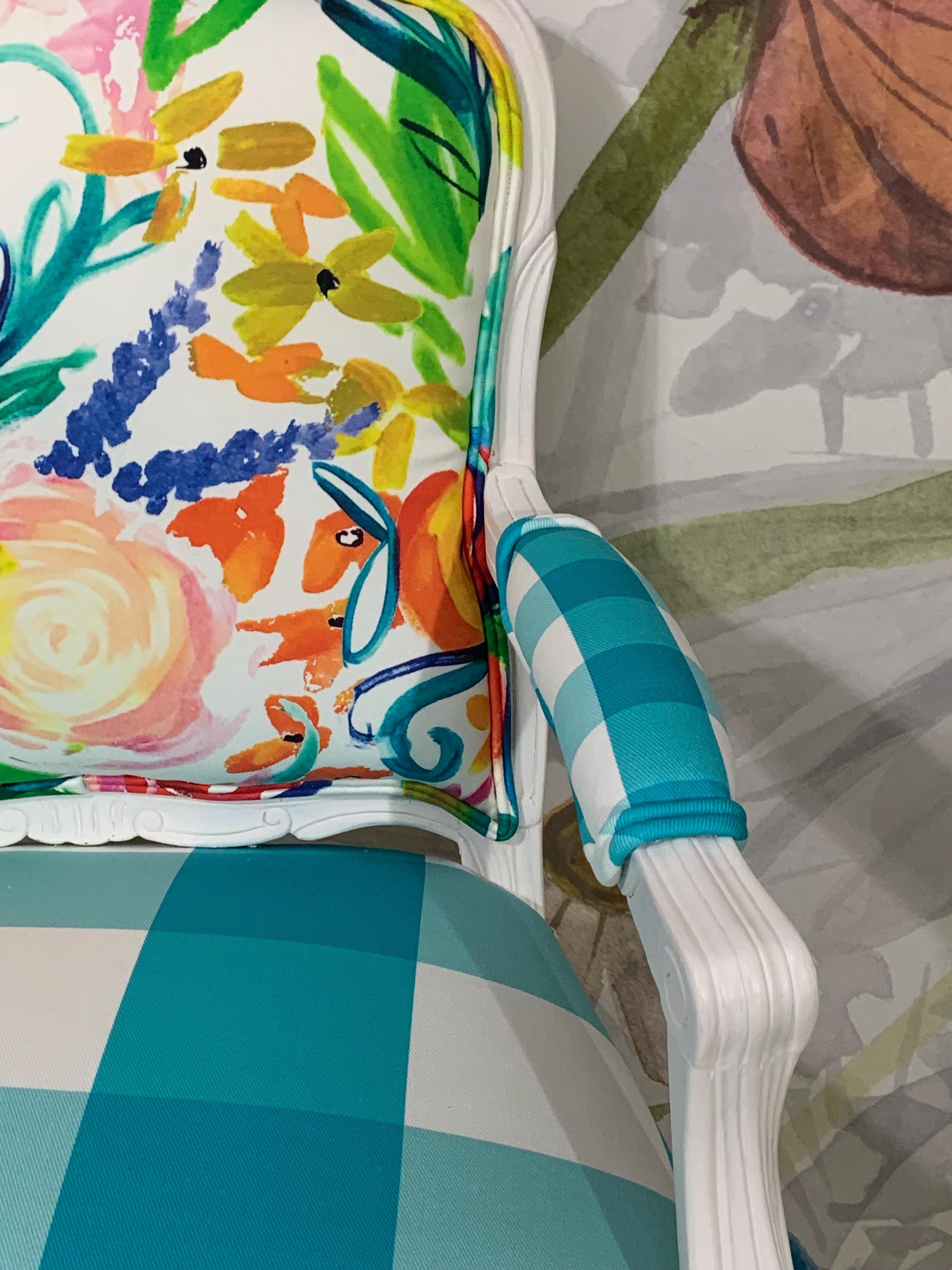 Accent Chair Customized in Teal Patterns and Perfect for a Summer Beach ...