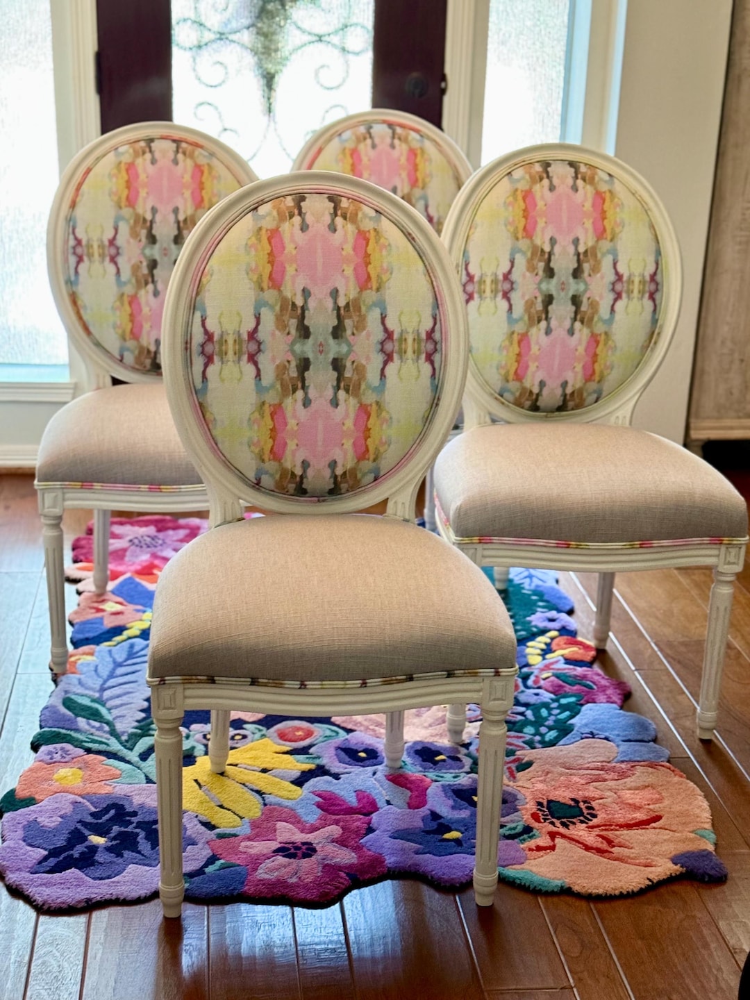 Ikat Patterned Dining Chair: Contemporary Colorful Accent With Pinks ...