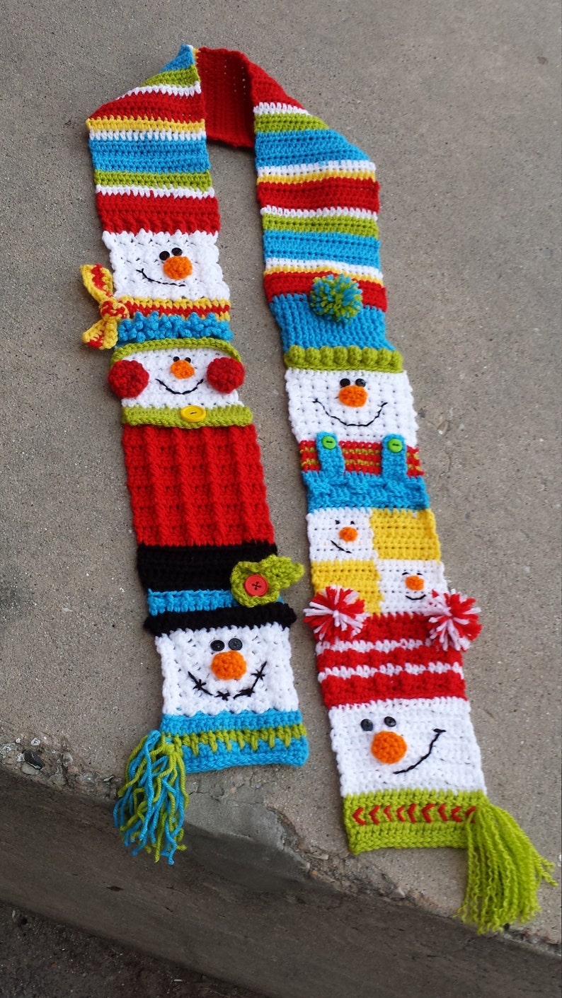 Snappy Sampler Snowman Scarf Crochet Pattern - Etsy