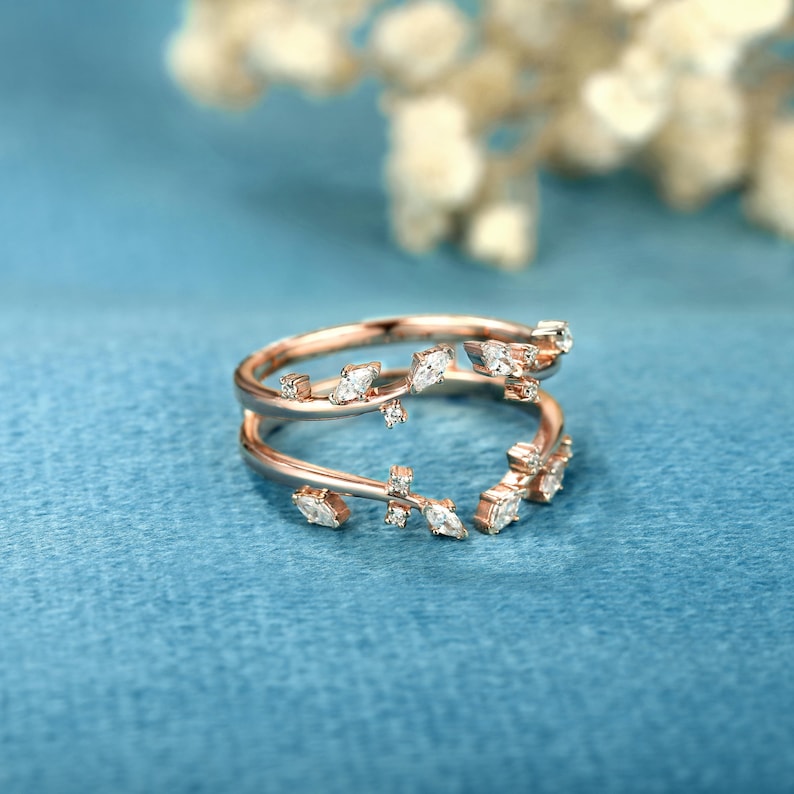 Vintage Solid Gold Enhancer Ring Double Curved Wedding Band Marquise ...