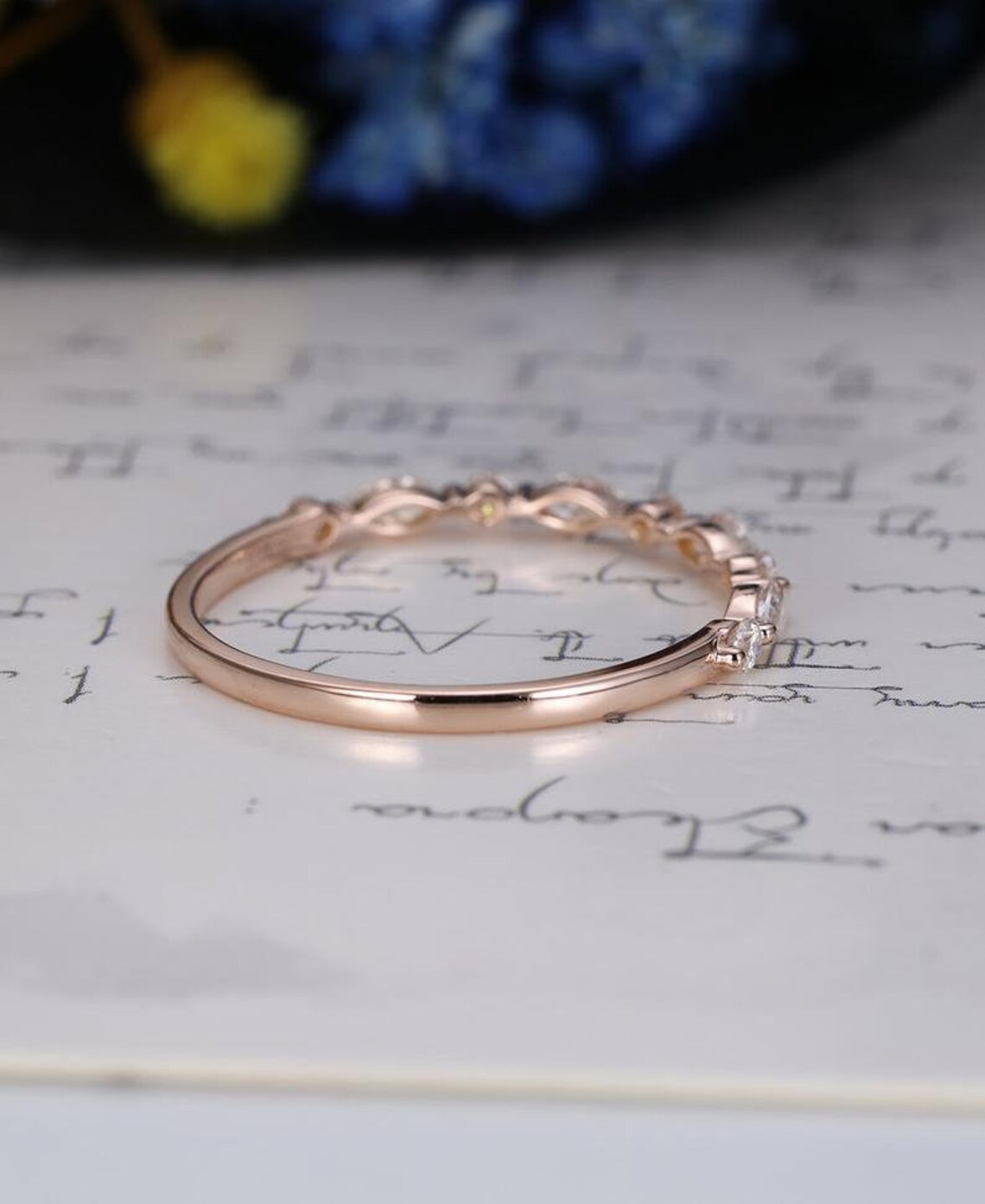 Vintage Rose Gold Wedding Band Marquise Cut Natural Diamond - Etsy