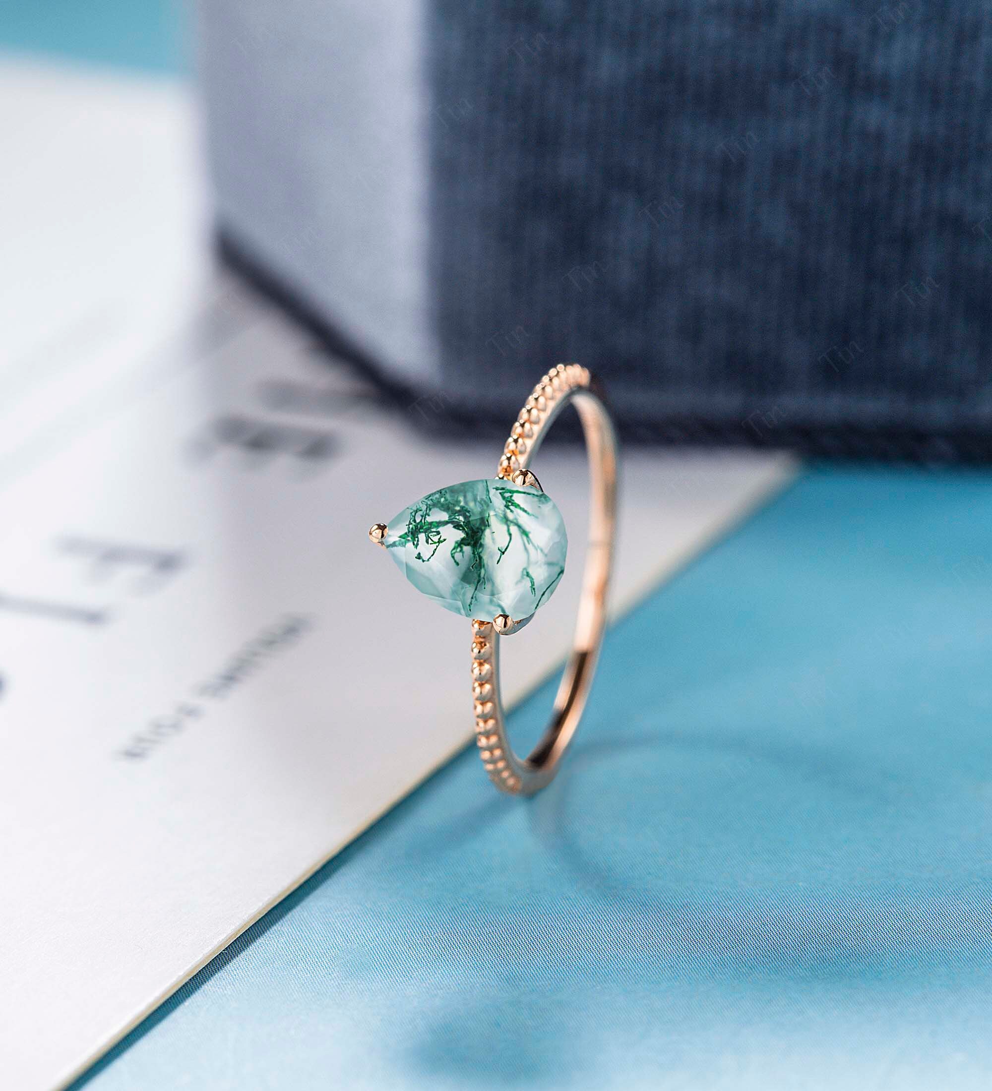Moss Agate Engagement ring Vintage Engagement ring Unique | Etsy