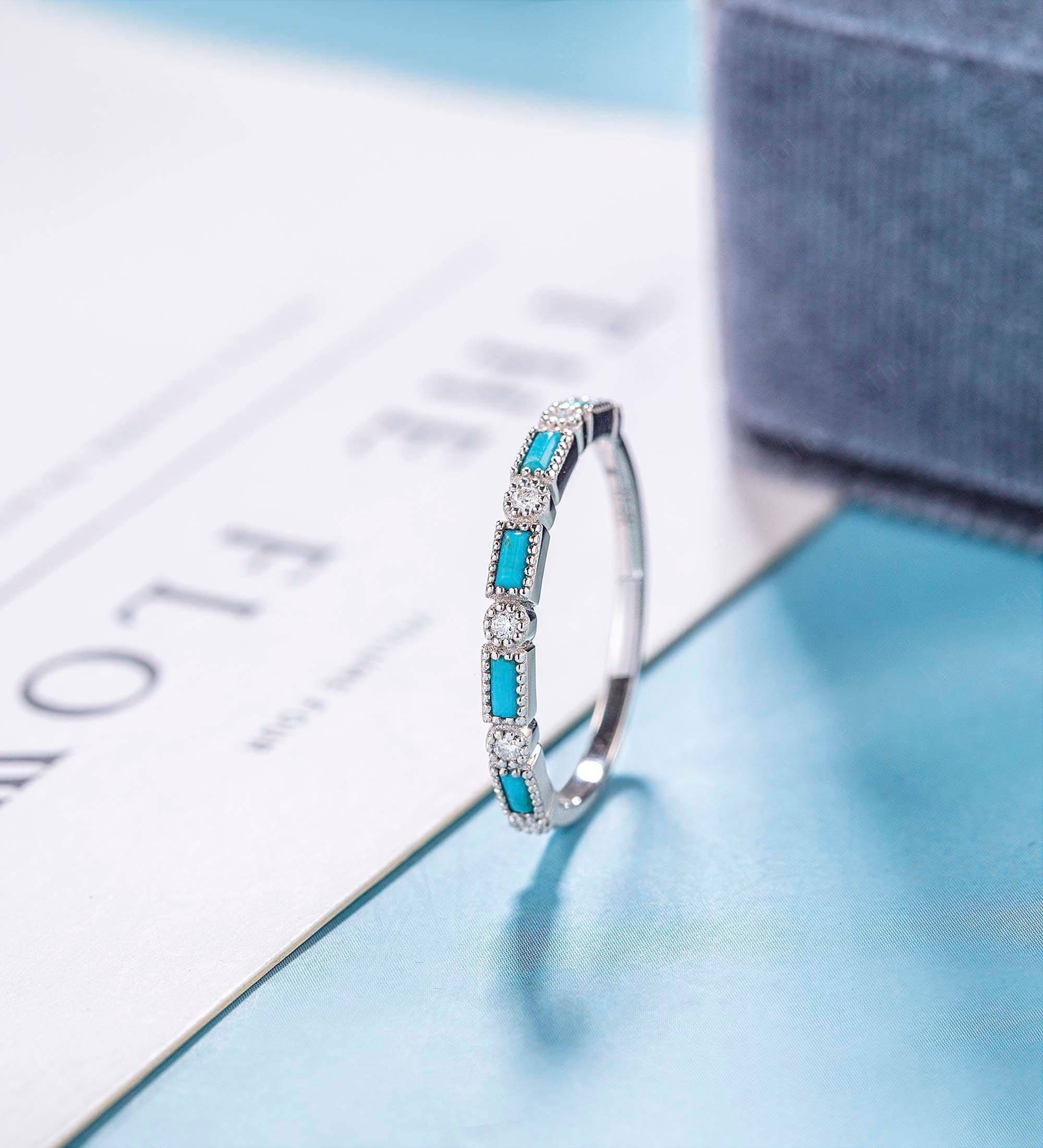 Turquoise Wedding Band Vintage Wedding Band Women Unique - Etsy