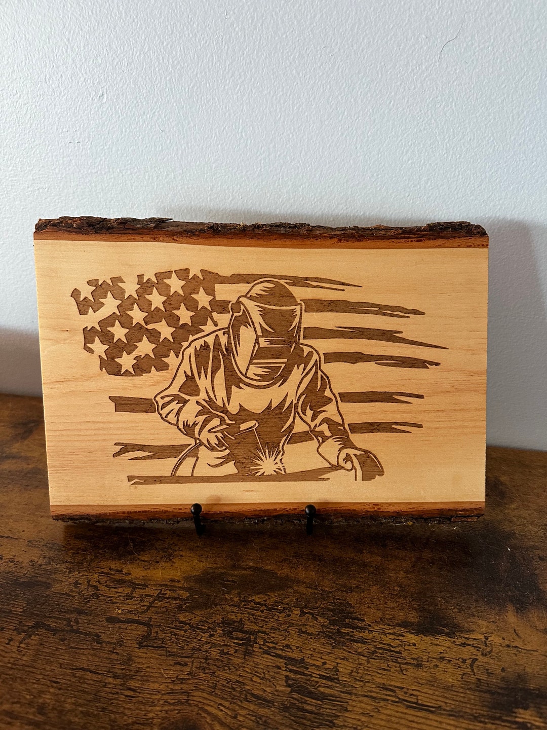 Welder Engraved Sign on Live Edge Wood Slab - Etsy