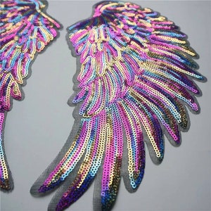 Large Rainbow Pink Sequin Wings Embroidered Iron on Patches 2pcs - Etsy