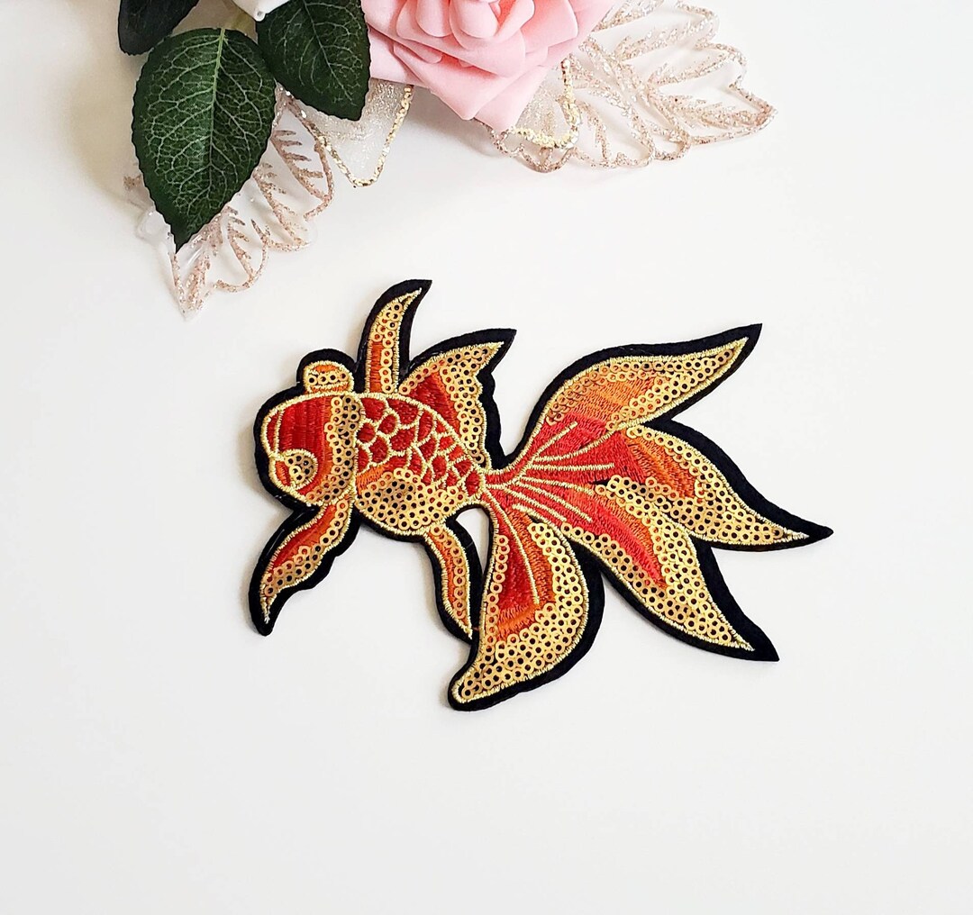 Red and Gold Sequins Koi Fish Embroidered Iron on Patch - Etsy