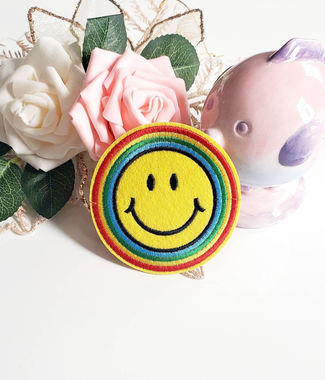 Rainbow Smiling Face Embroidered Iron on Patch - Etsy