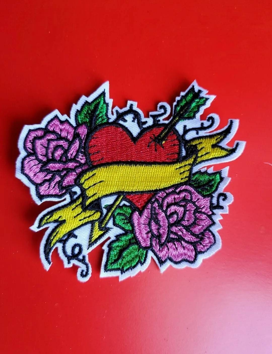 Tattoo Inspired Rose Heart Embroidered Iron on Patch - Etsy