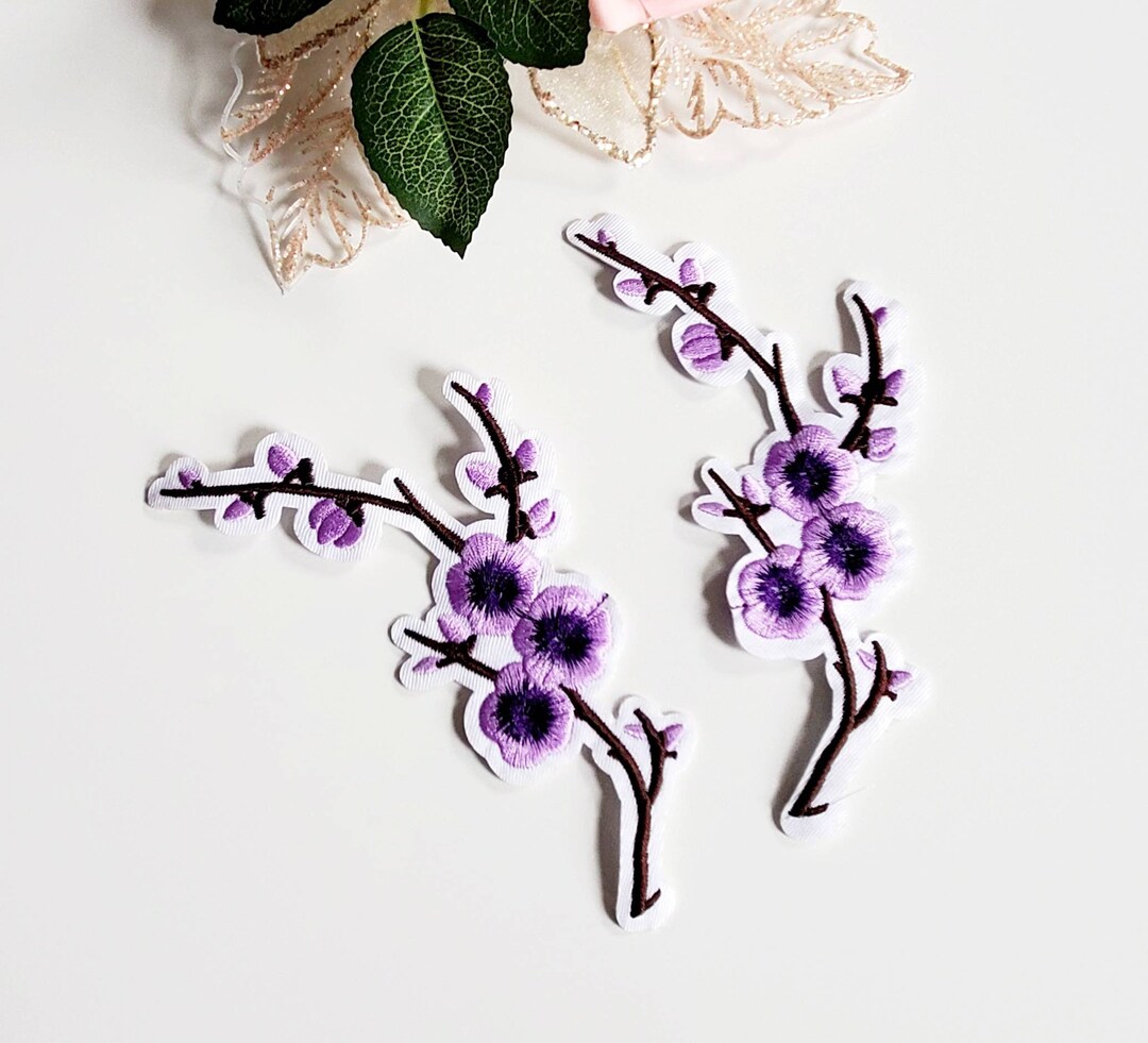 Set of 2 Purple Cherry Blossoms Embroidered Iron on Patches - Etsy