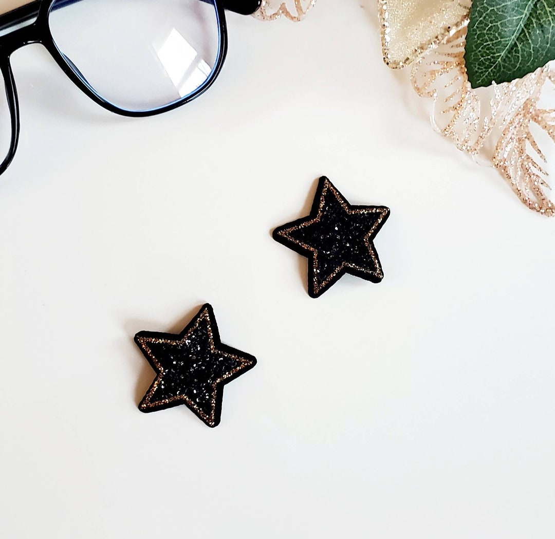Set of 2 Gold and Black Glitter Stars Iron on Patches - Etsy