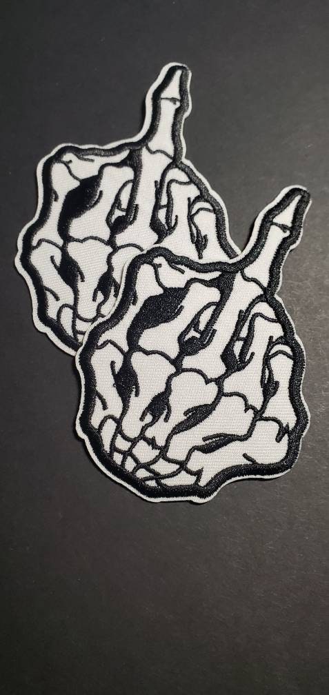 Set of 2 Skeleton Middle Finger Embroidered Iron on Patches - Etsy