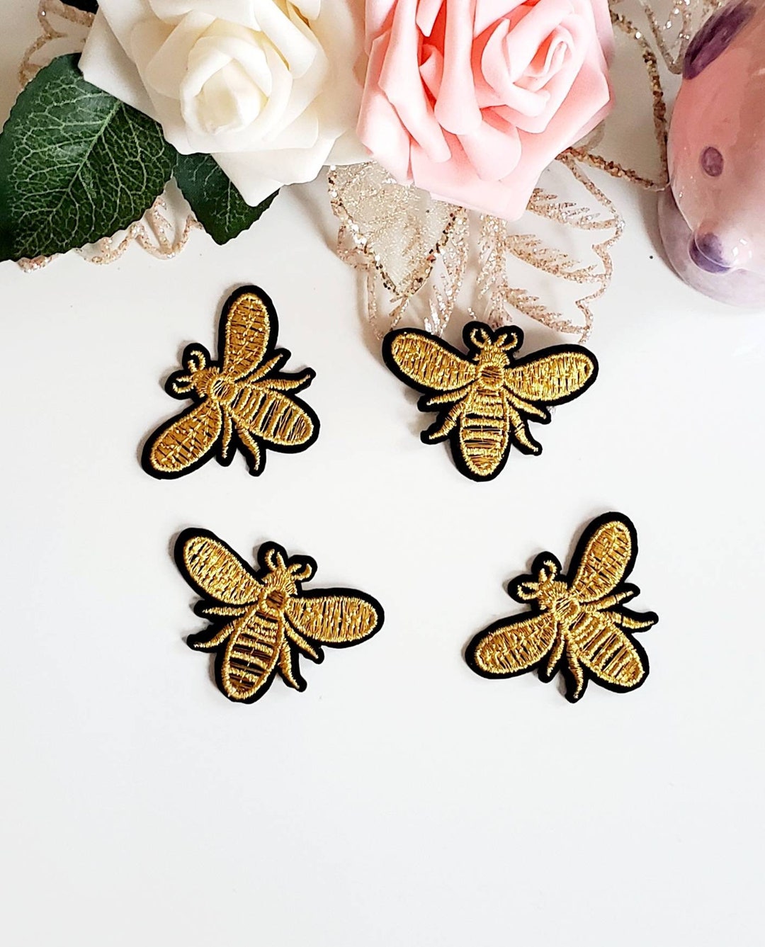 Gold/silver Bees Flies Embroidered Iron on Patches - 4pcs - Etsy