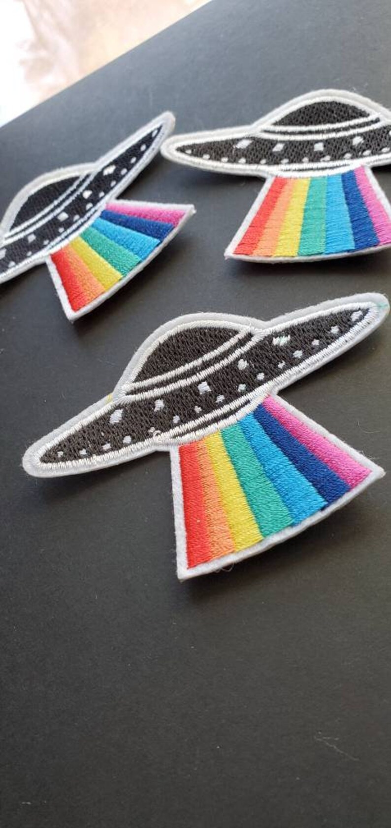 UFO Rainbow Alien Spaceship Embroidered Iron on Patches 3pcs | Etsy