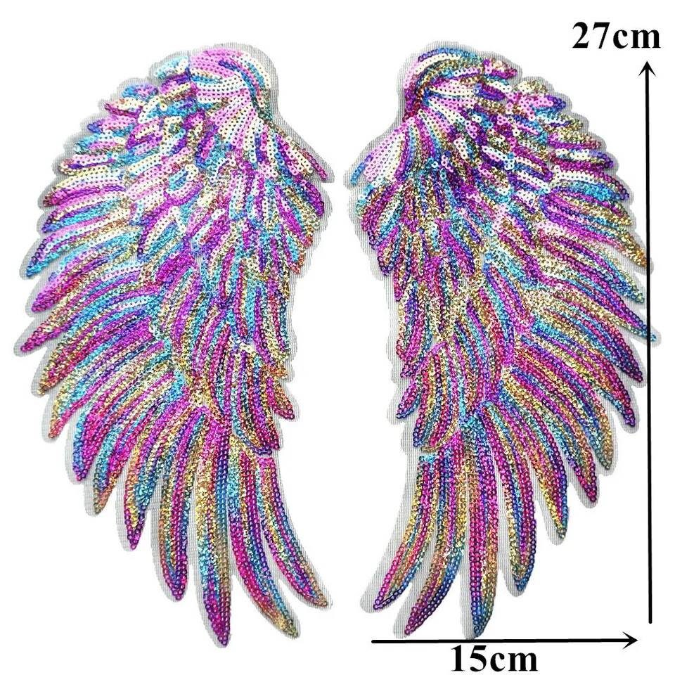 Large Rainbow Pink Sequin Wings Embroidered Iron on Patches 2pcs - Etsy