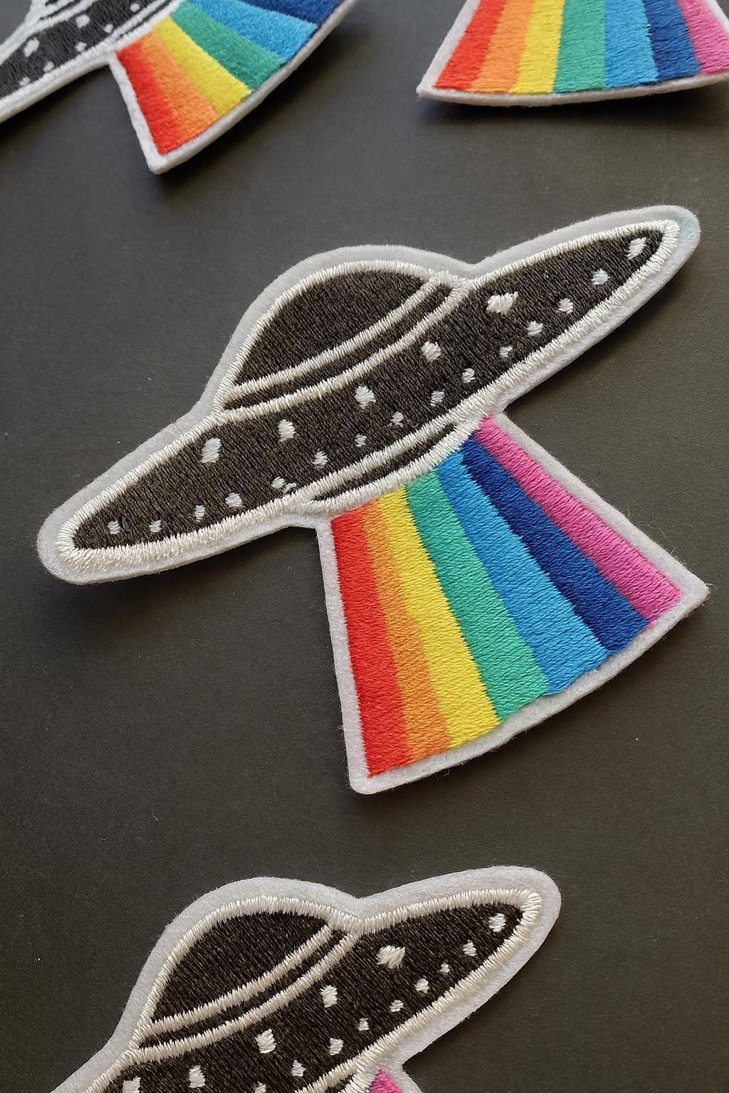 UFO Rainbow Alien Spaceship Embroidered Iron on Patch - Etsy