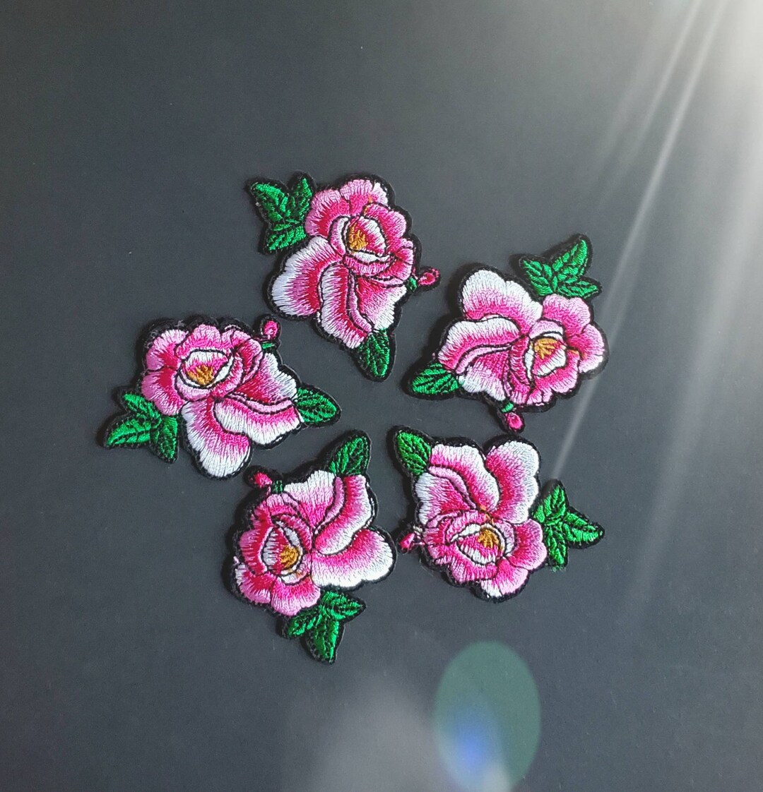 Pink Flower Roses Embroidered Iron on Patches 5pcs - Etsy
