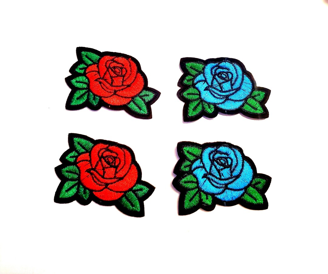 Red/blue Roses Embroidered Iron on Patches 2pc Set - Etsy
