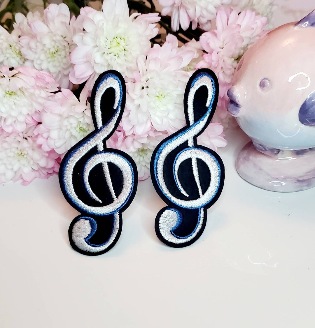 Treble Clef Music Notes Embroidered Iron on Patches - 2pcs - Etsy