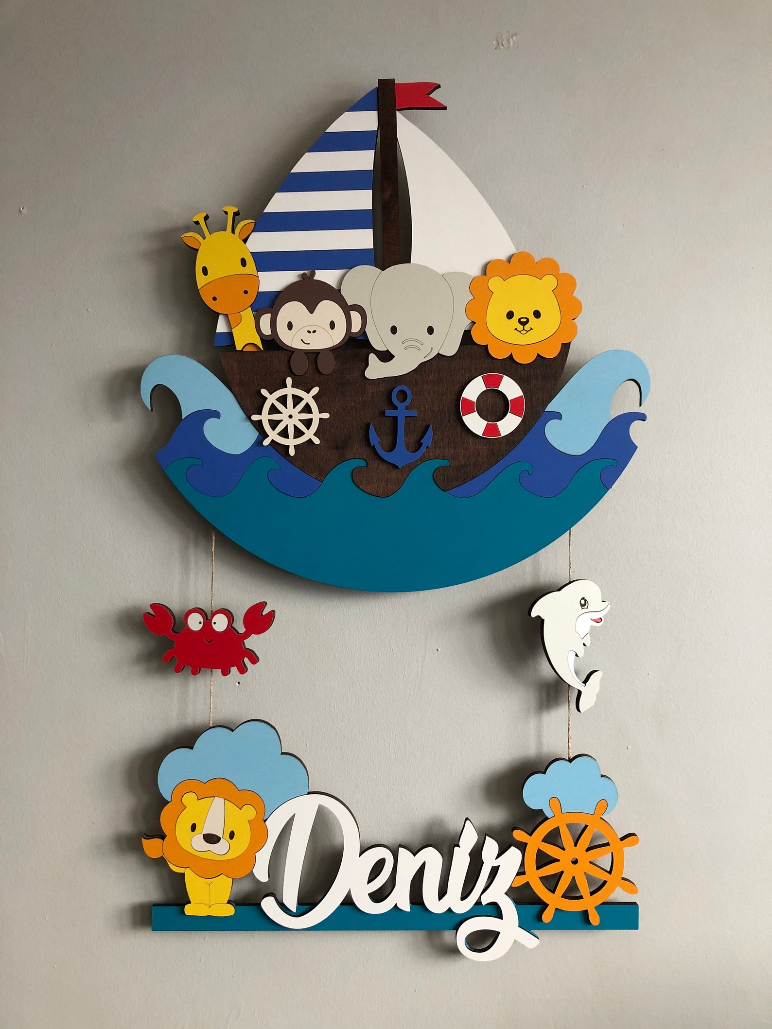 PERSONAL BABY DOOR Sign/ Sailer and Safari Animals Themed Baby Door ...