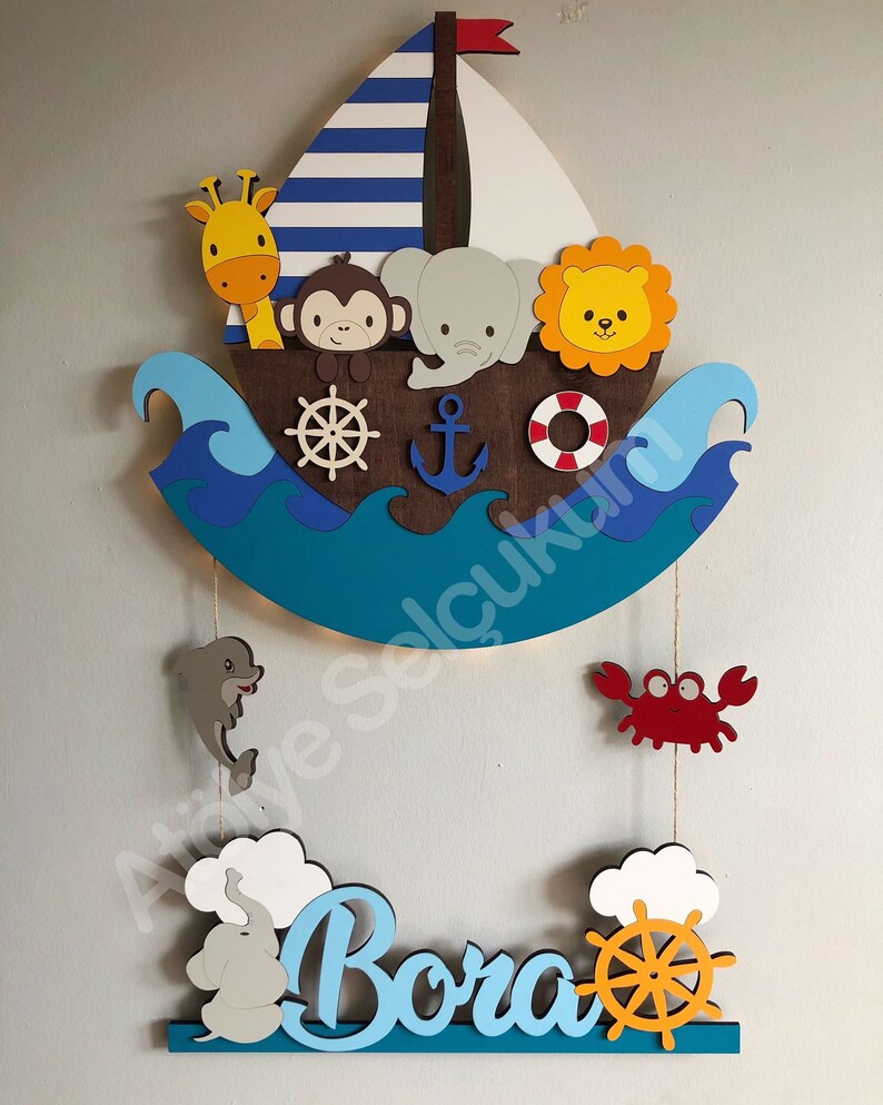 PERSONAL BABY DOOR Sign/ Sailer and Safari Animals Themed Baby Door ...