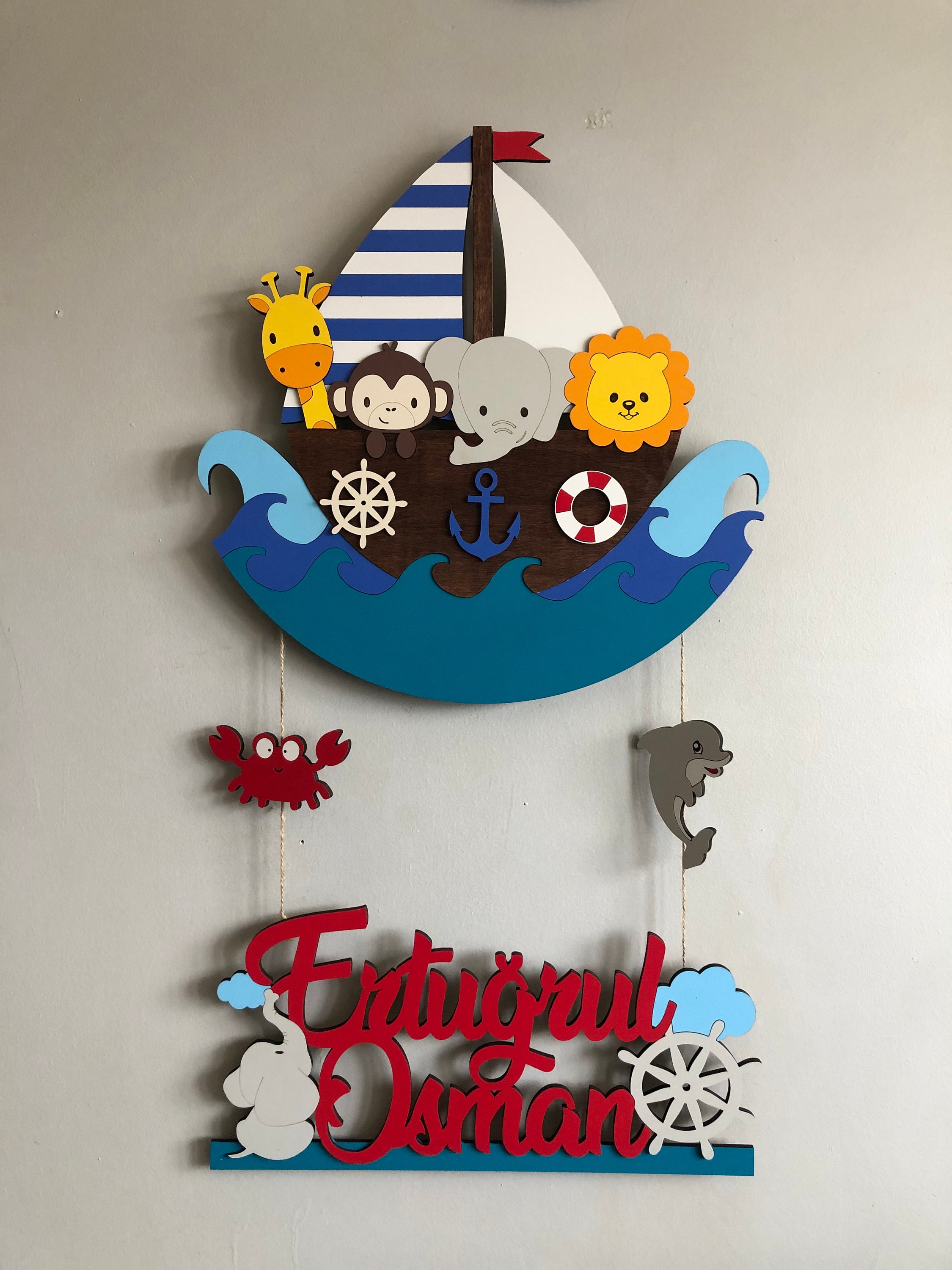 PERSONAL BABY DOOR Sign/ Sailer and Safari Animals Themed Baby Door ...