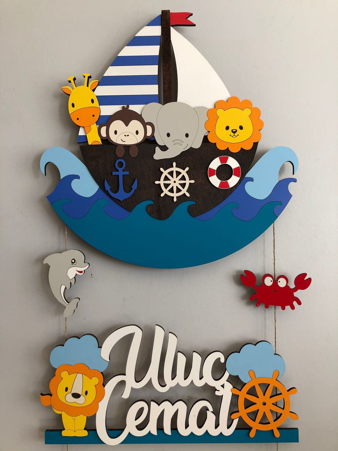 PERSONAL BABY DOOR Sign/ Sailer and Safari Animals Themed Baby - Etsy