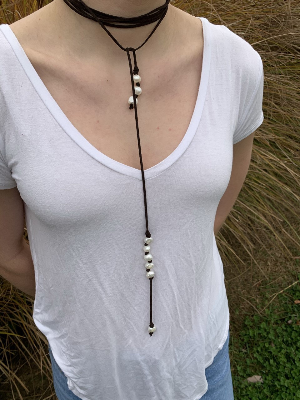 Pearl and Suede Cord Necklace Knotted Suede Necklace Knotted | Etsy