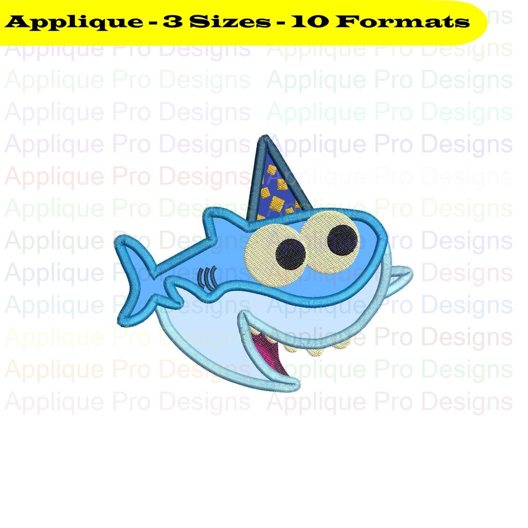 Happy Birthday Shark Baby Shark Applique Design 3 Sizes - 10 Formats ...