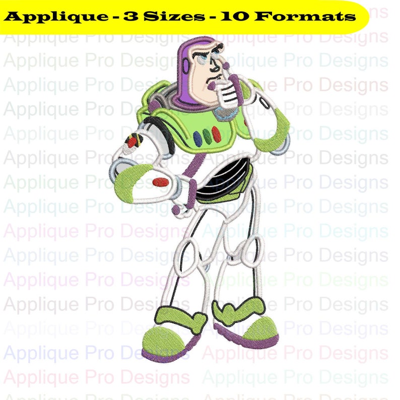 Buzz Lightyear Thinking Toy Story Applique Design 3 Sizes - 10 Formats ...