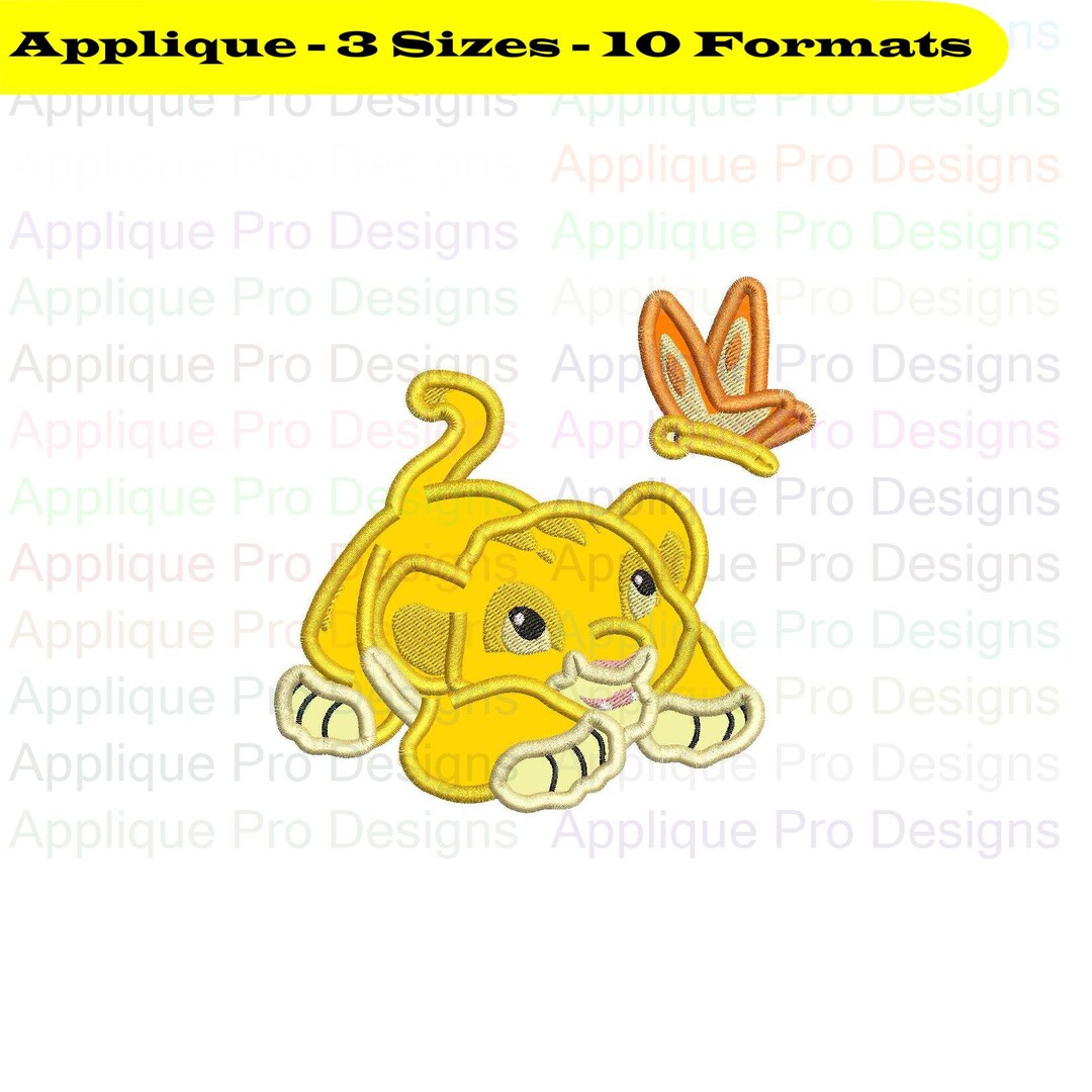 Baby Simba Chasing Butterfly the Lion King Applique Design 3 Sizes - 10 ...