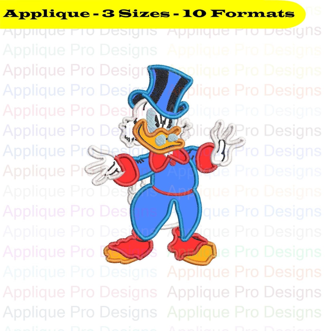 Scrooge Ducktales Applique Design 3 Sizes - 10 Formats - Instant ...