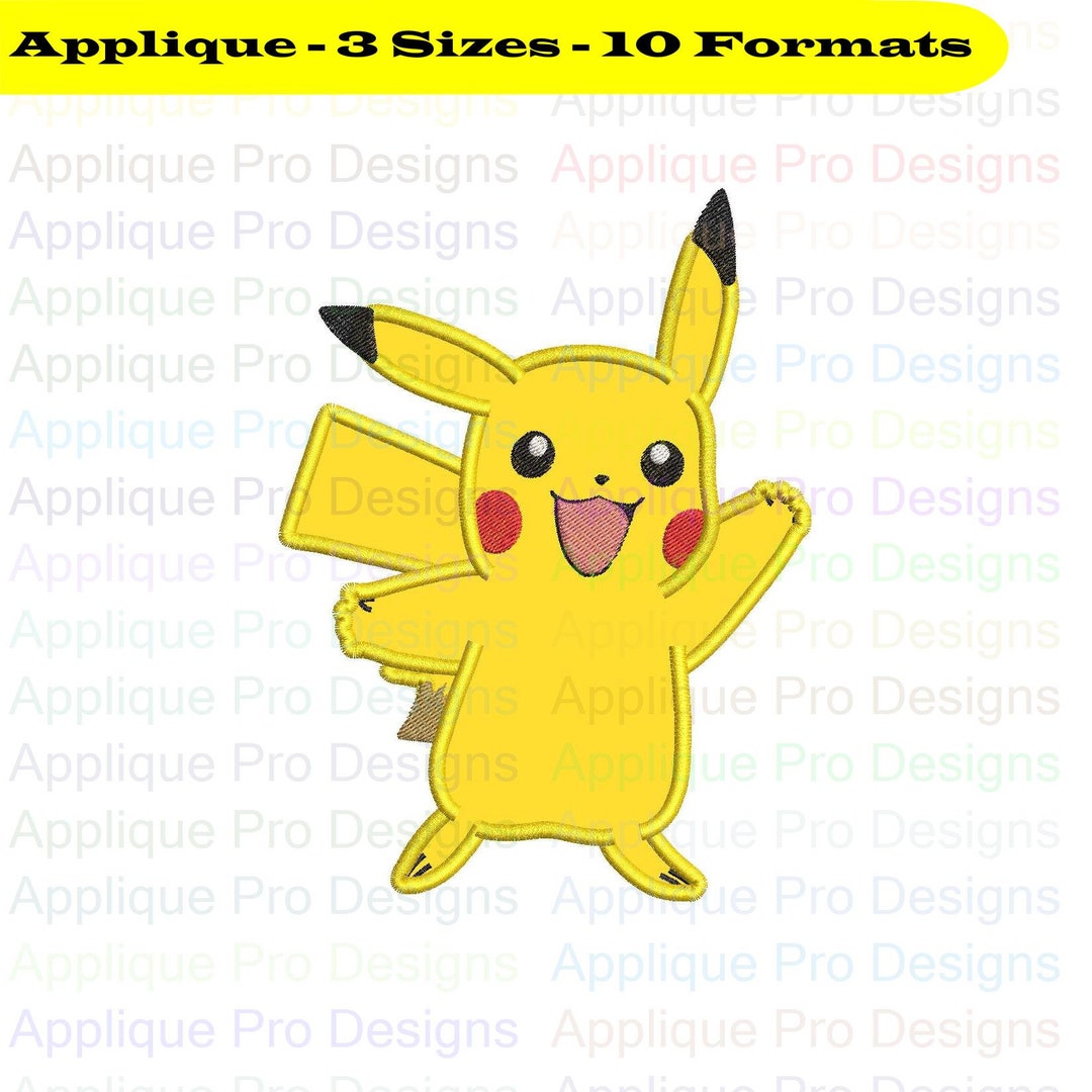 Pikachu Pokemon 10 Applique Design 3 Sizes 10 Formats Instant Download ...